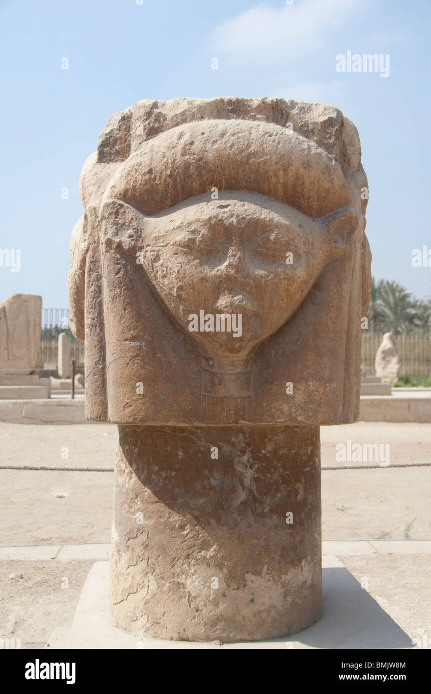 Egypt, Memphis (aka Menufer). Limestone statue of the Goddess Hathor in ...