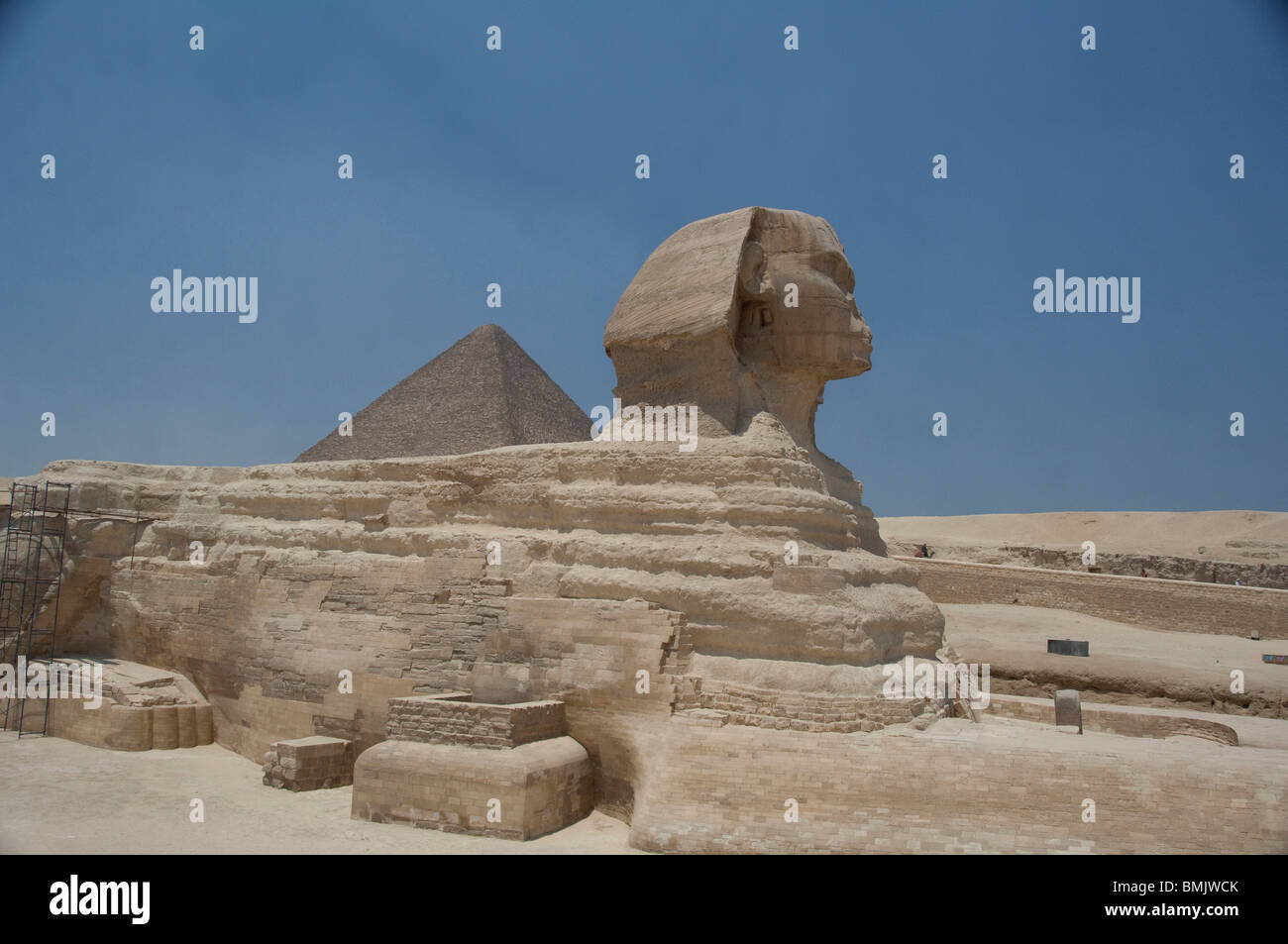 Egypt, Cairo. The Sphinx in front of the Great Pyramids of Giza Stock ...
