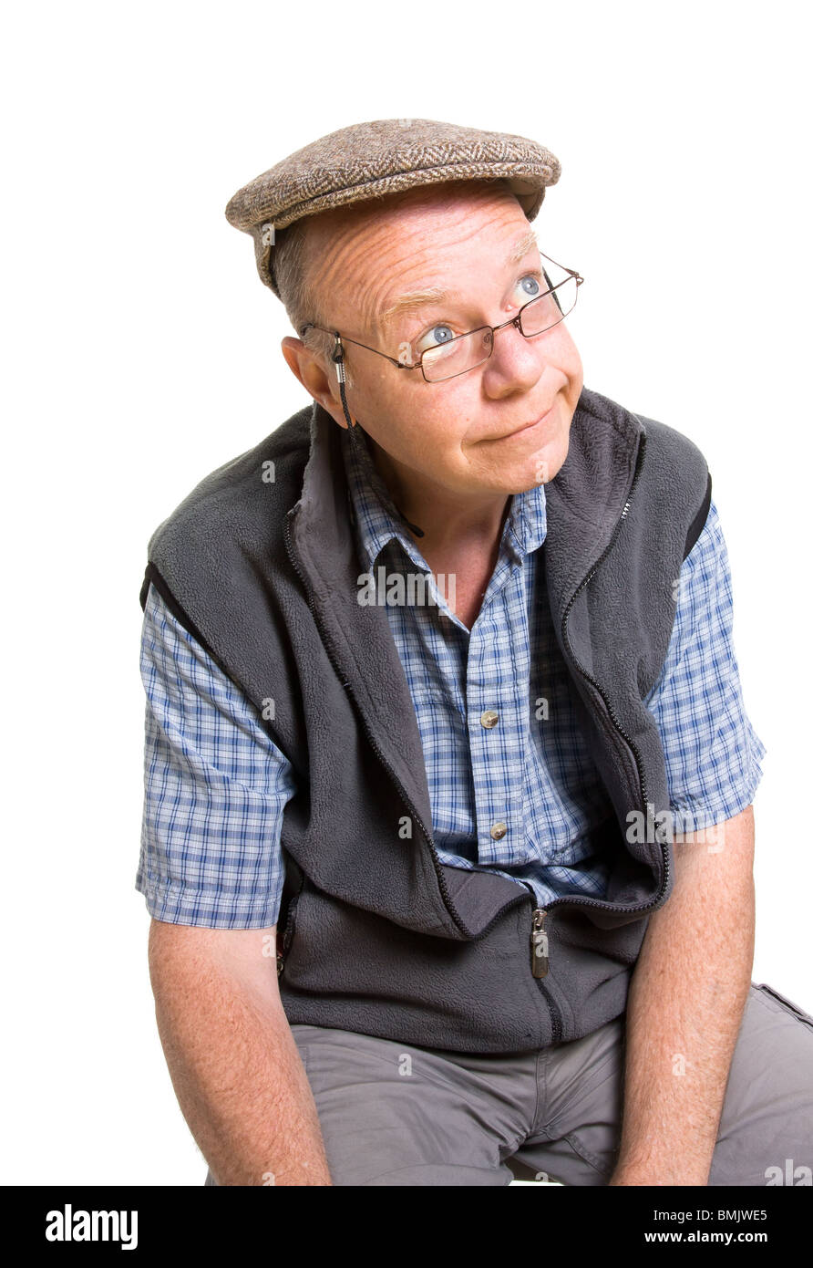 Expressive old man ogling isolated against white background Stock Photo ...