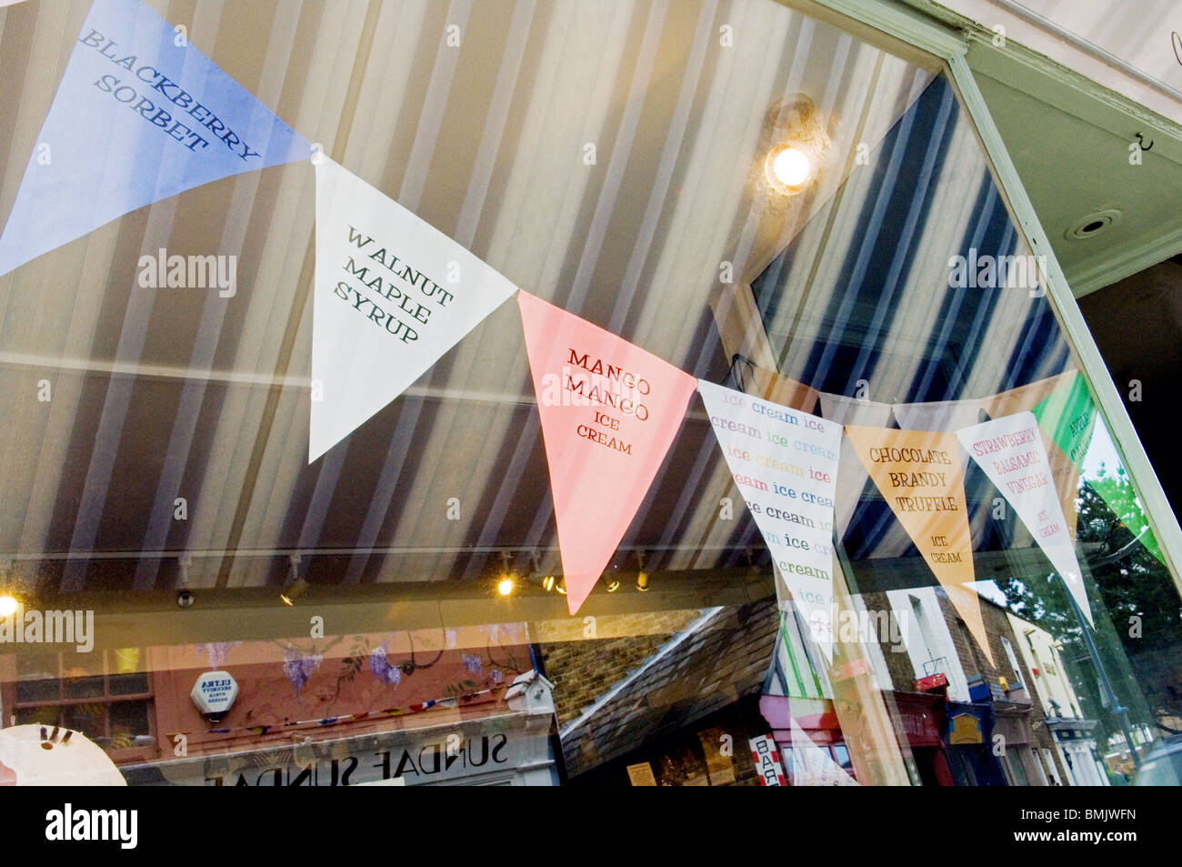 Ice cream bunting in an ice cream shop window Stock Photo - Alamy