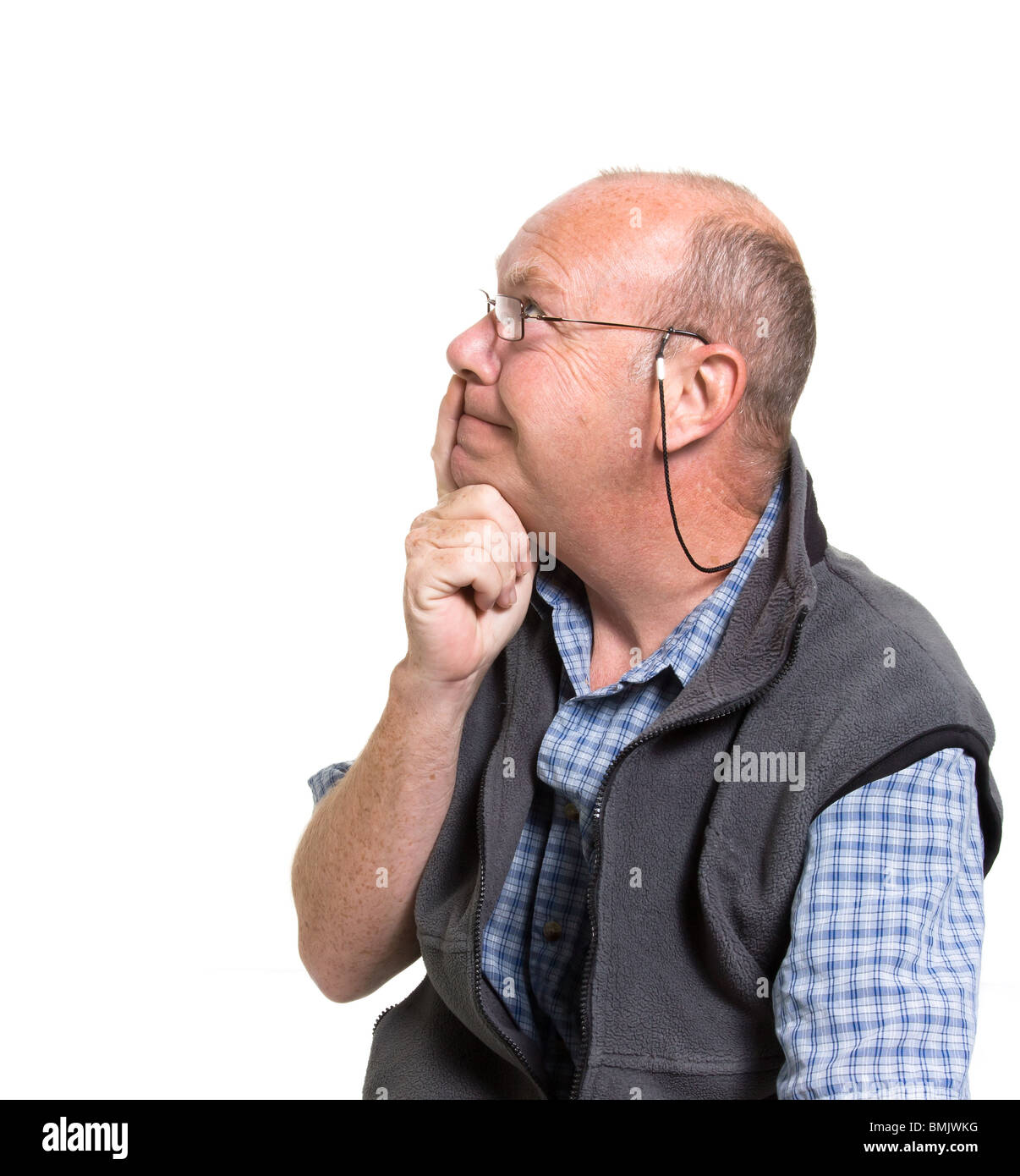 Expressive old man thinking isolated against white background Stock ...