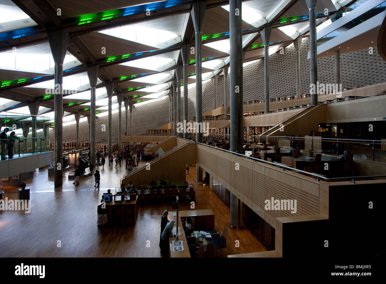 Interior view of reading room in the Bibliotheca Alexandrina the modern ...