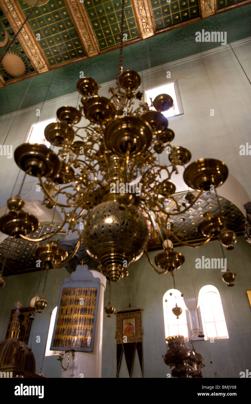 Chandelier inside the Great Basilica of the Transfiguration in the Holy ...