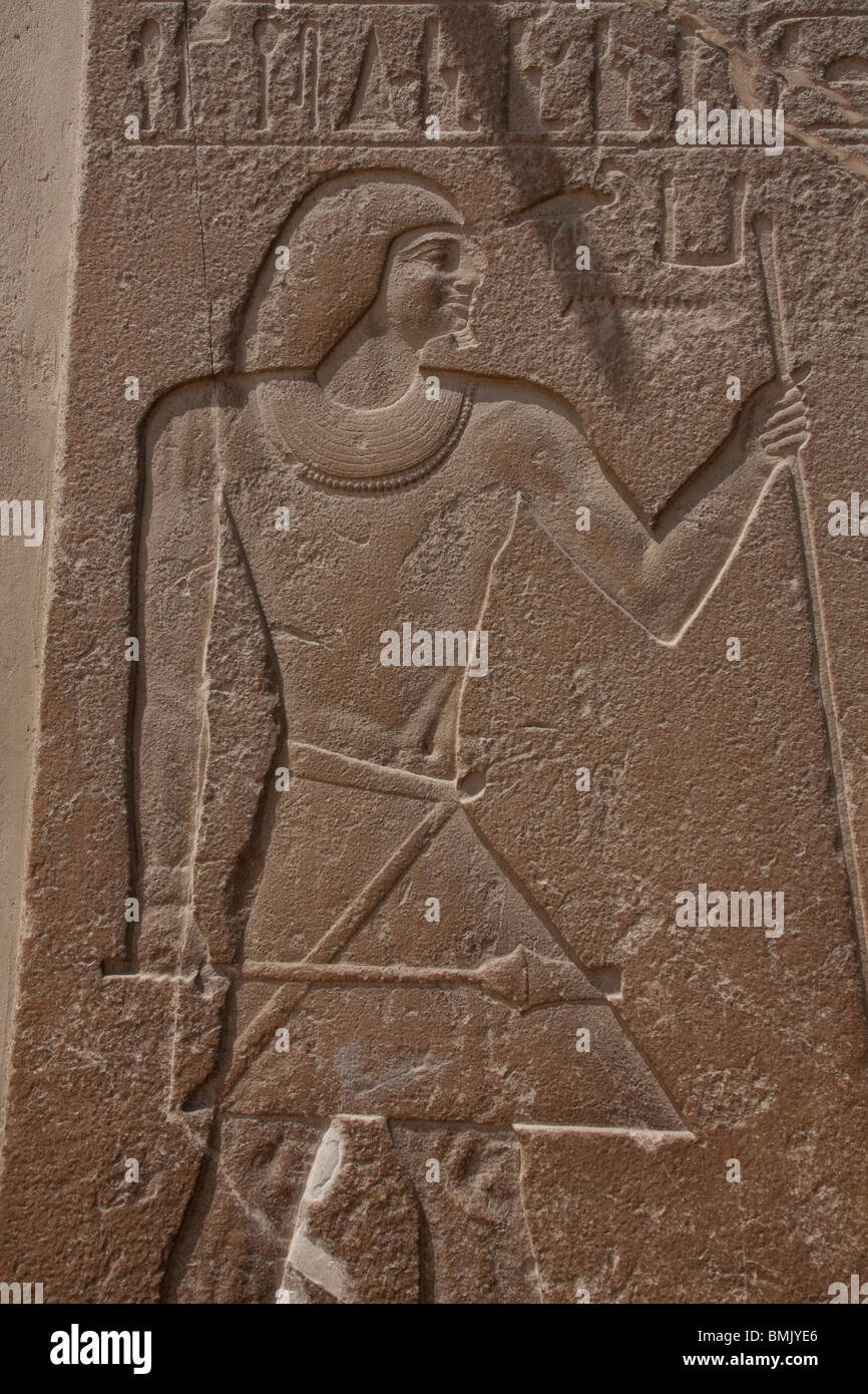 Bas-relief of Mereruka holding a staff and a scepter in his hands at ...