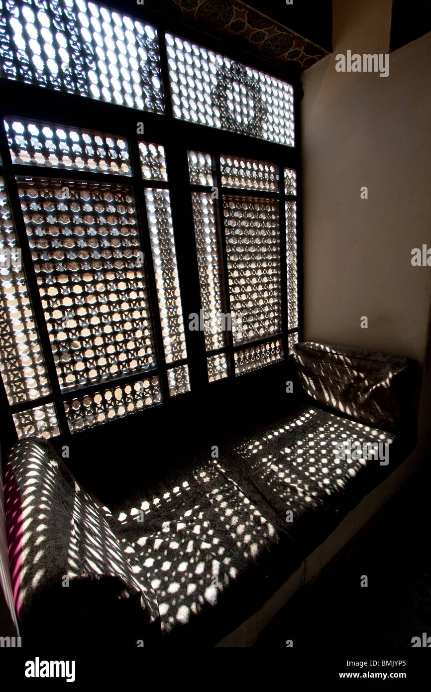 Divan and window with a wooden Mashrabeya screen in the Reception Hall ...