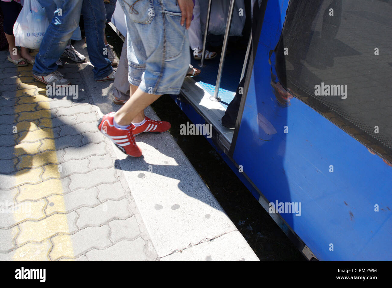 people enter in urban train at rail station Trastevere Rome Italy Stock ...