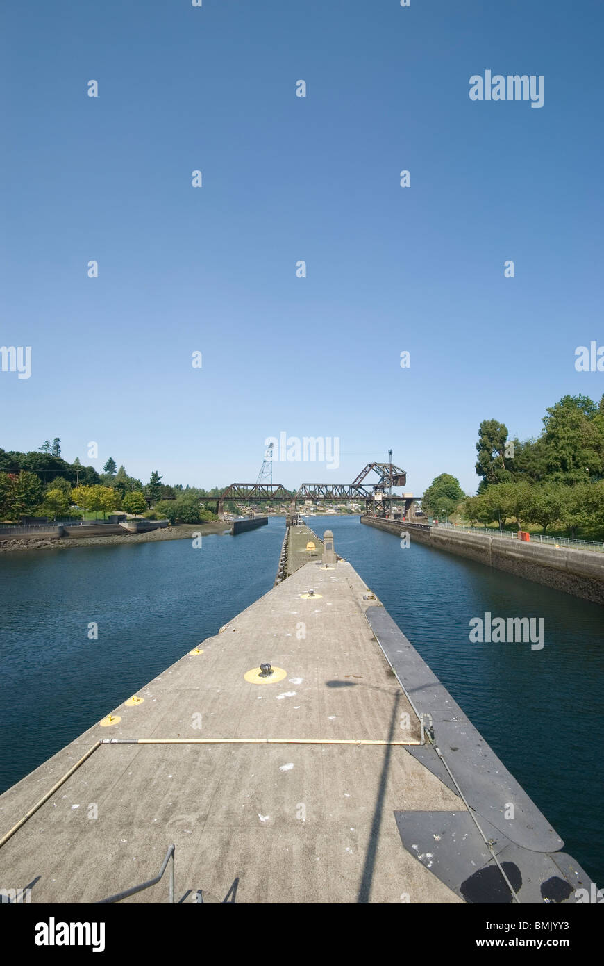 Locks at Ballard, Washington State showing waterway, docks, and ...
