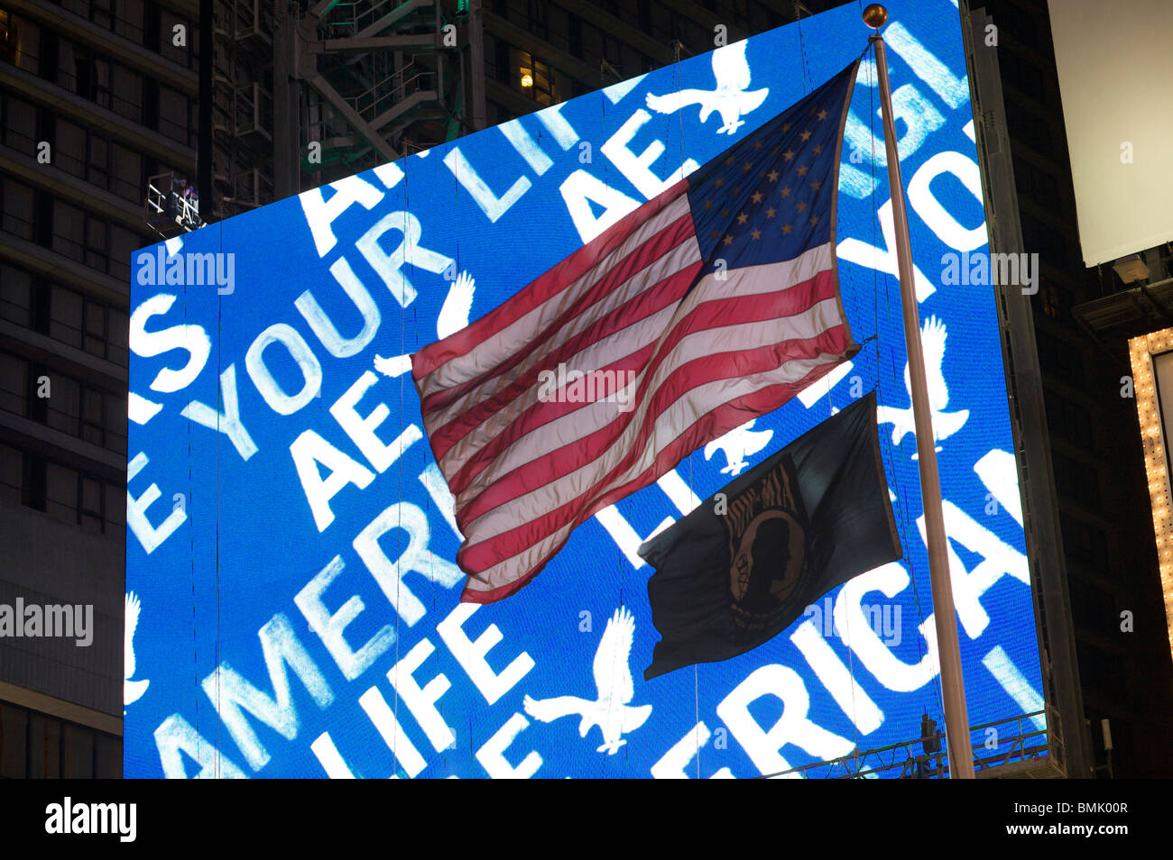 An American Flag flies in Times Square New York Stock Photo - Alamy