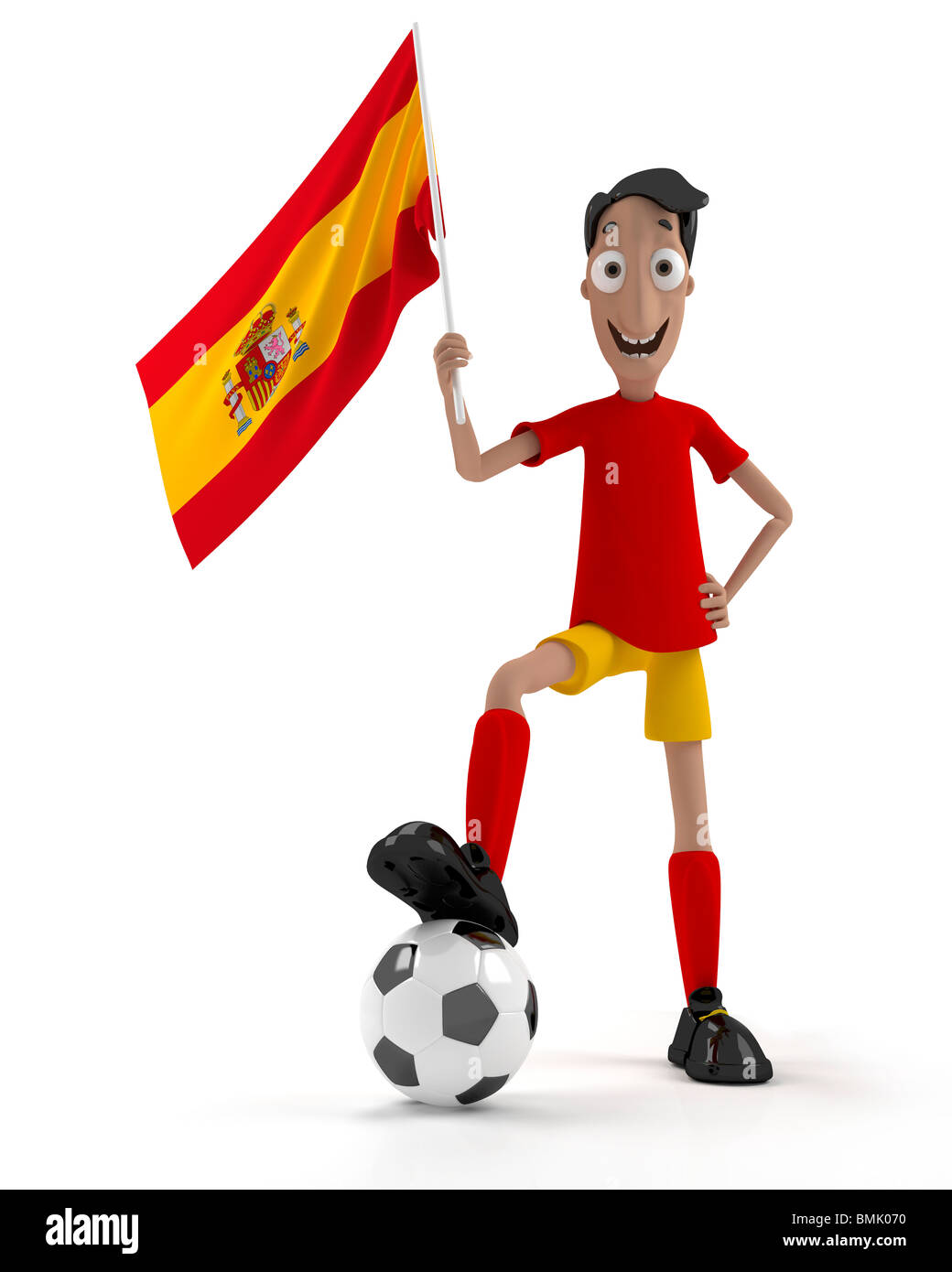 Smiling cartoon style soccer player with ball and Spain flag Stock ...