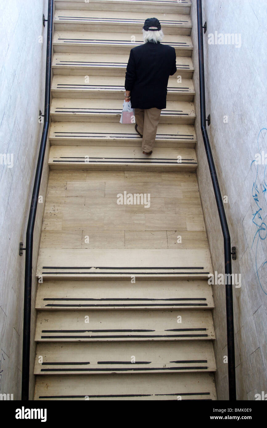 Steps hight view, people climbing stairs outdoor street scene Stock ...