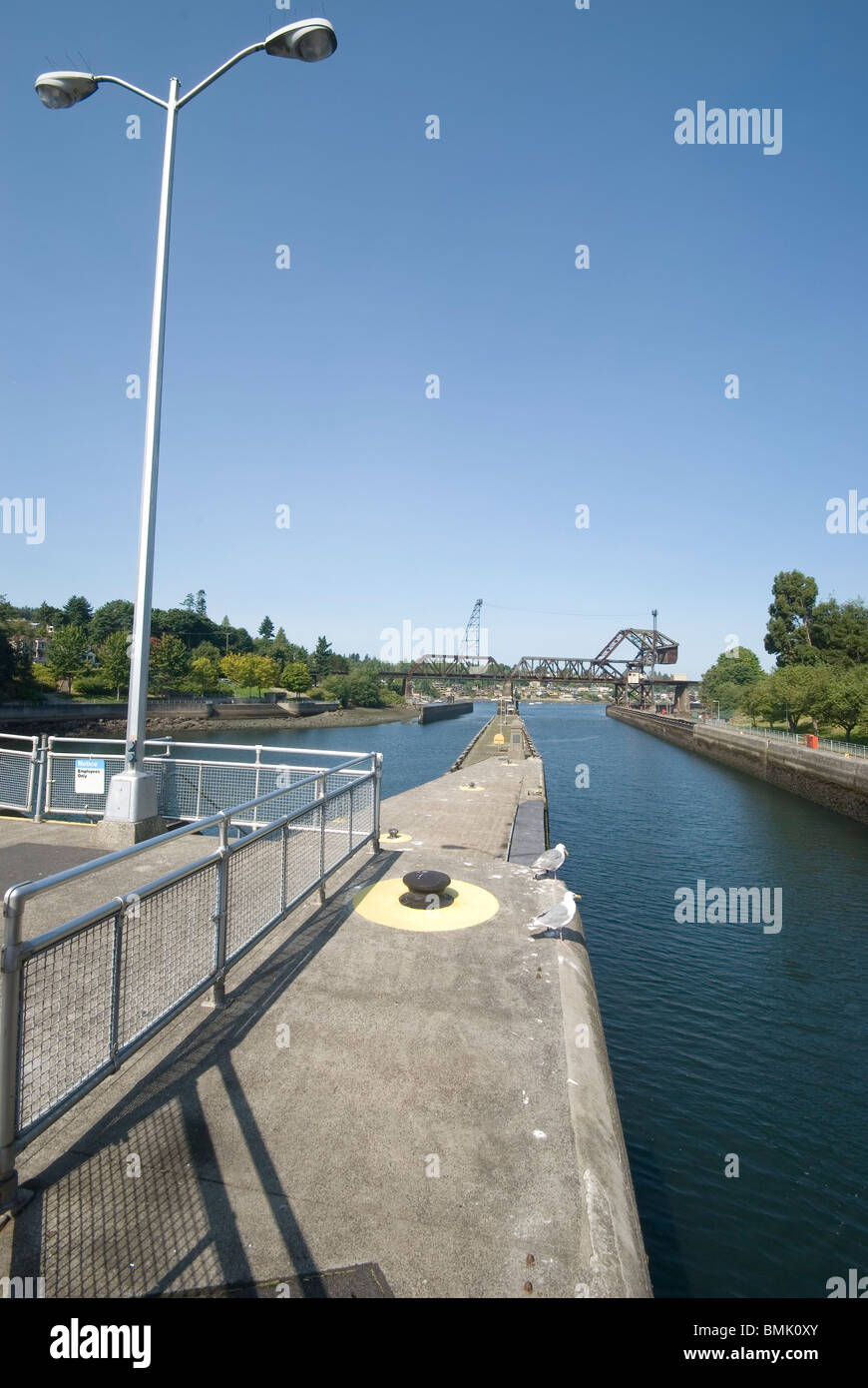 Locks at Ballard, Washington State showing waterway, docks, and ...