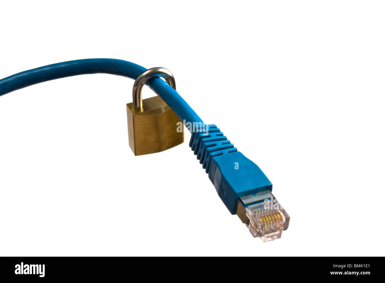 blue network cable locked in a padlock. Isolated on white Stock Photo ...