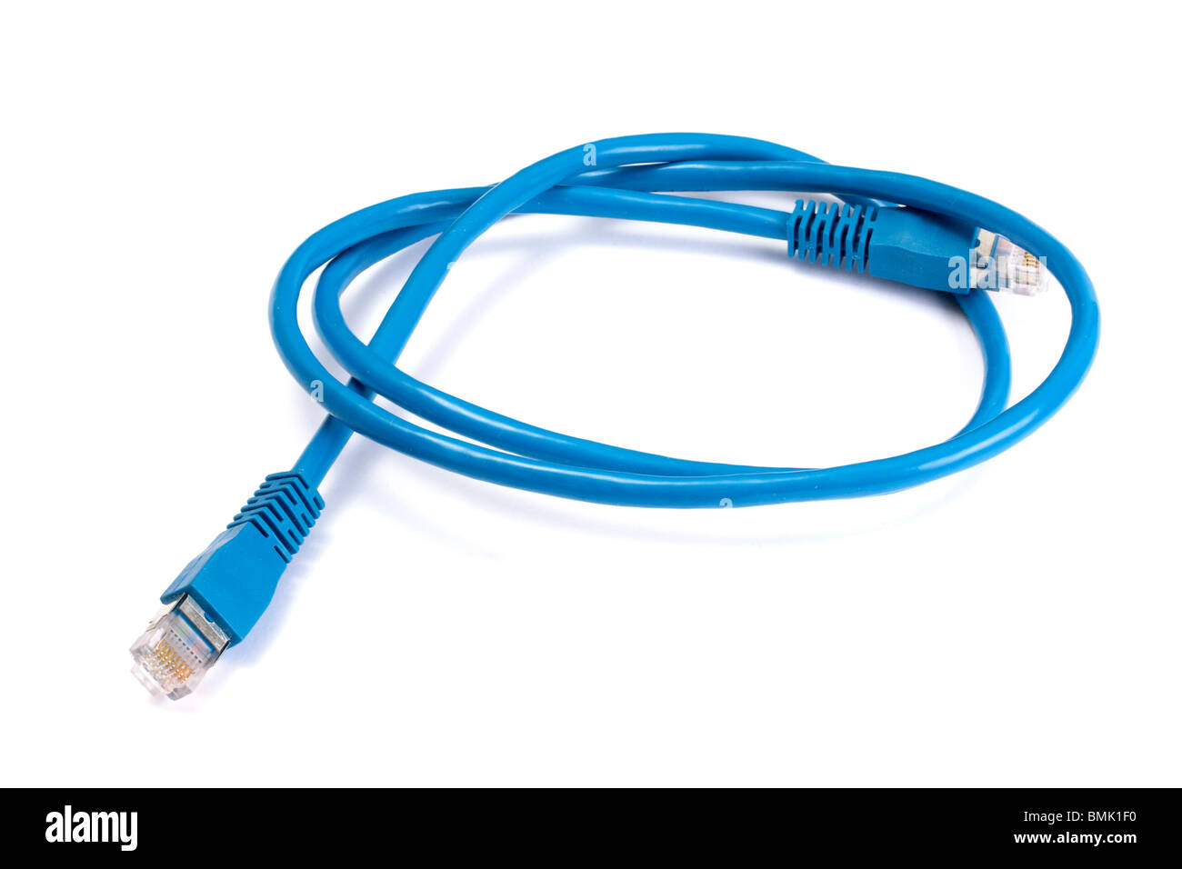 Blue network cable on white Stock Photo - Alamy