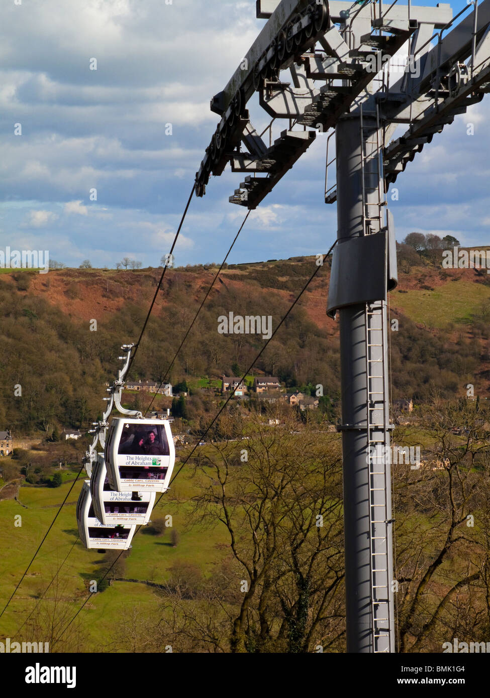 Alpine style cable cars at the Heights of Abraham theme park in Matlock ...