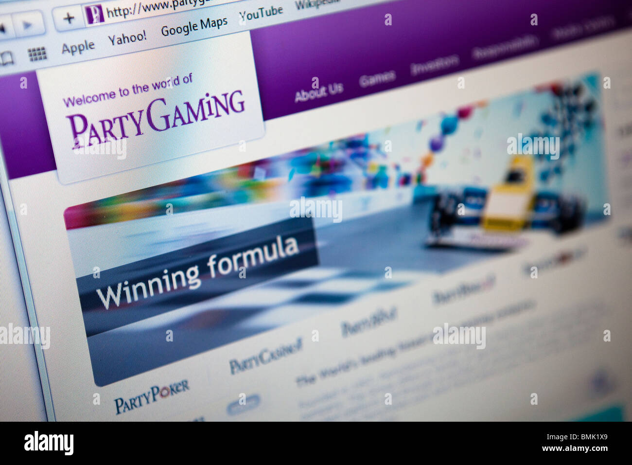 Close up of a computer monitor / screen showing the PartyGaming ...