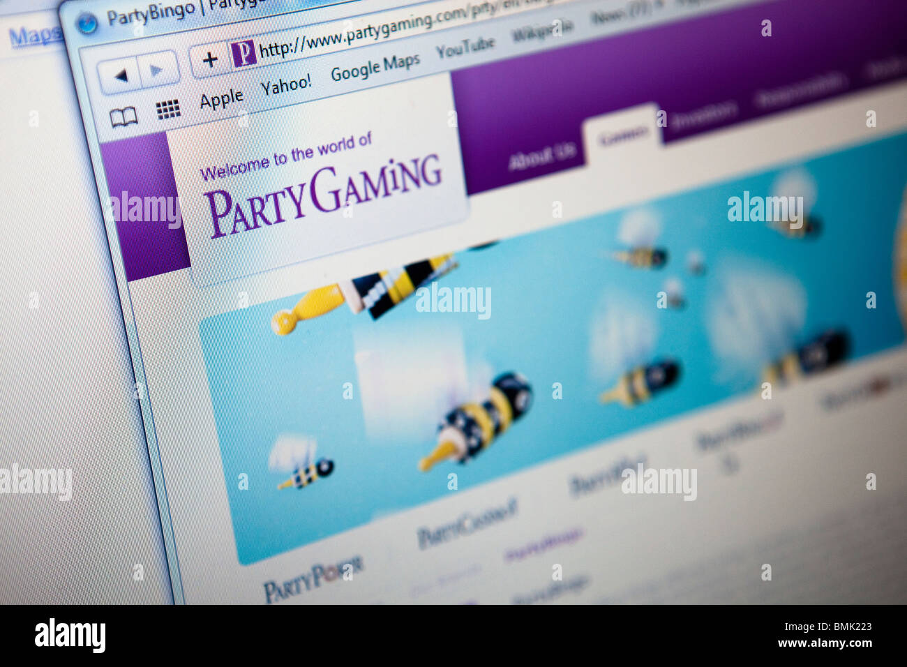 Close up of a computer monitor / screen showing the PartyGaming ...