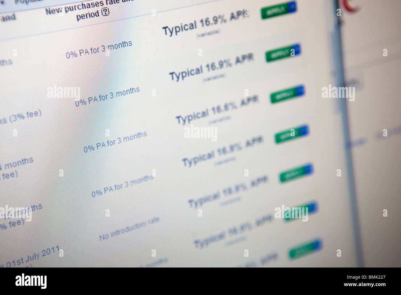 Close up of a computer monitor / screen showing a website about credit ...