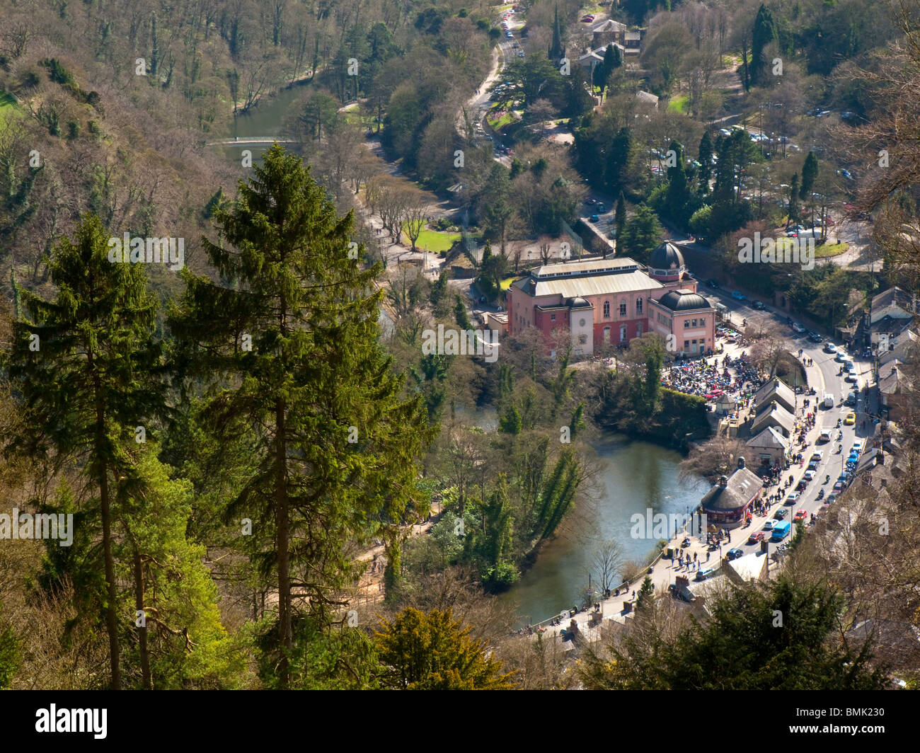 View looking down on the village of Matlock Bath and the River Derwent ...