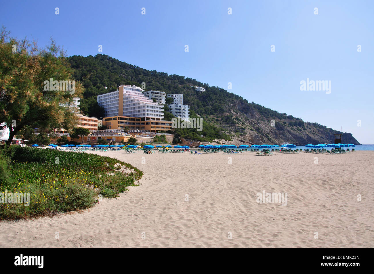 Beach view, Cala Llonga, Ibiza, Balearic Islands, Spain Stock Photo - Alamy