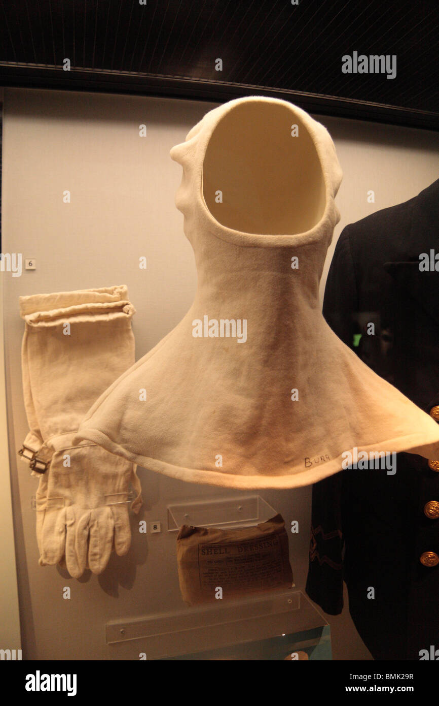 A World War Two Royal Navy anti-flash gauntlets & hood display at the ...