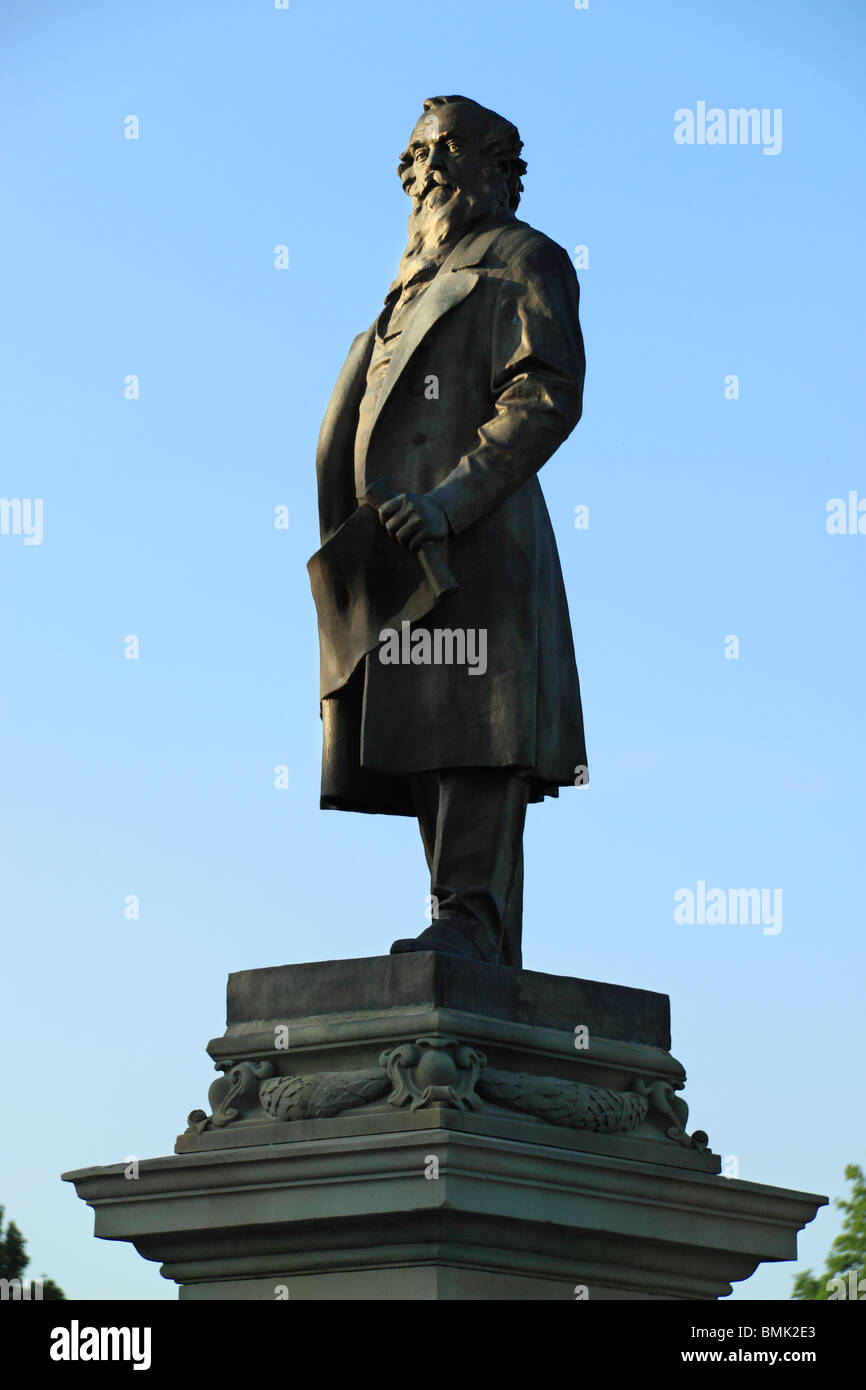 A statue in Roberts Park of Sir Titus Salt (1803-1876), founder of ...