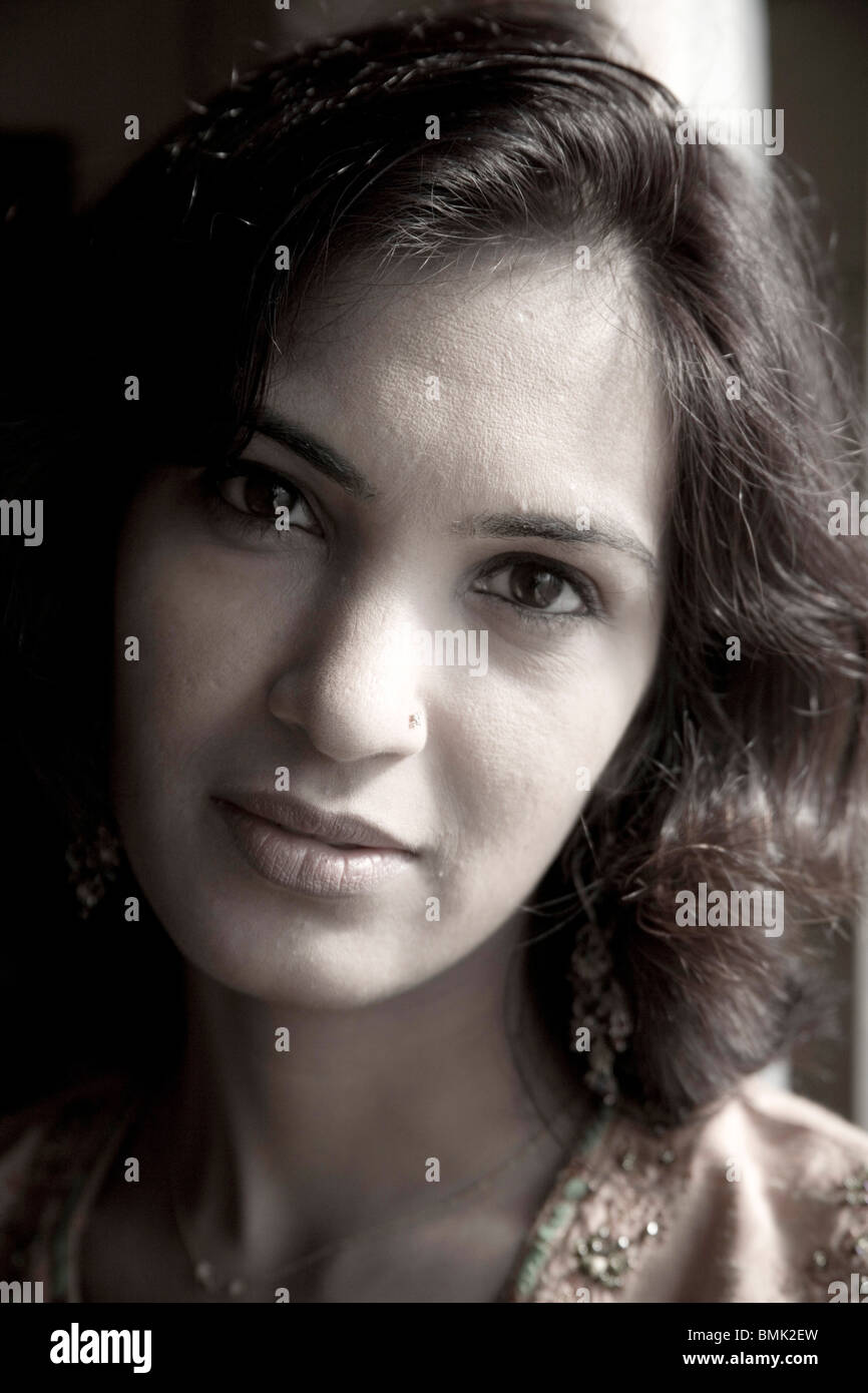 Portrait of South Asian Indian woman Anju ; Bombay Mumbai ; Maharashtra ...