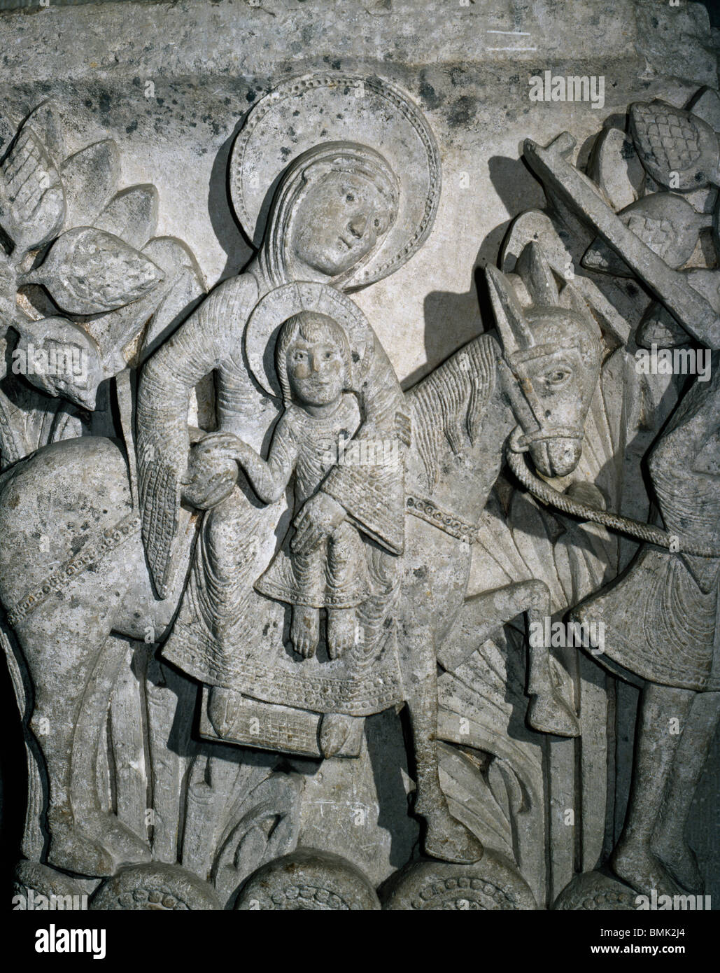 Autun Cathedral, France. Romanesque capital showing the Flight into ...