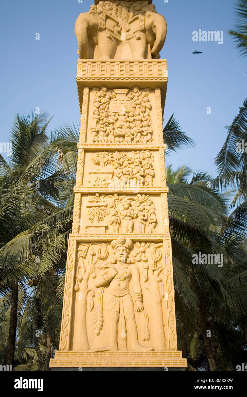 Carved statue on pillar at Buddhist Chaitya Bhumi of Dr. Bheem Rao ...