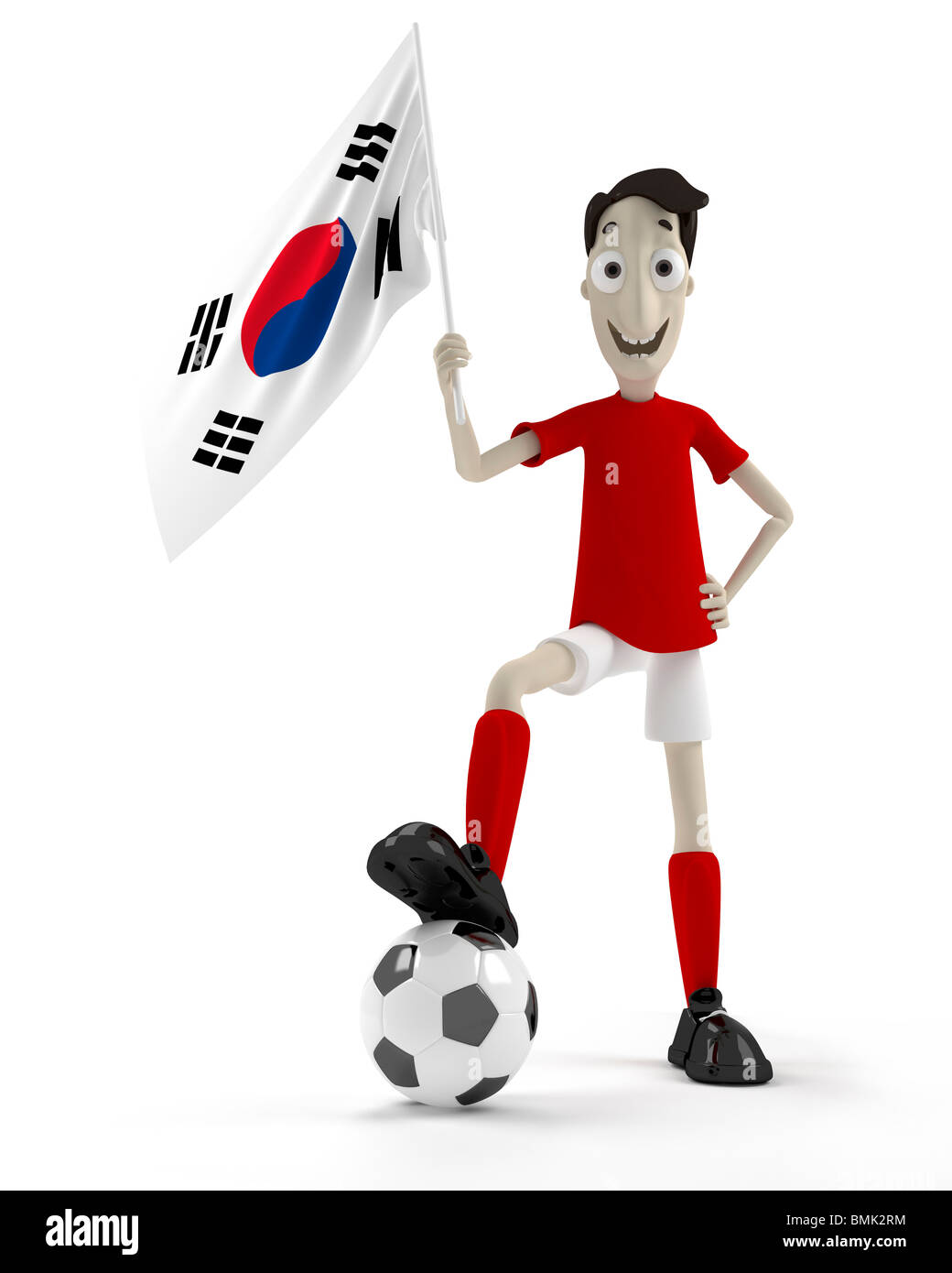 Smiling cartoon style soccer player with ball and South Korea flag ...