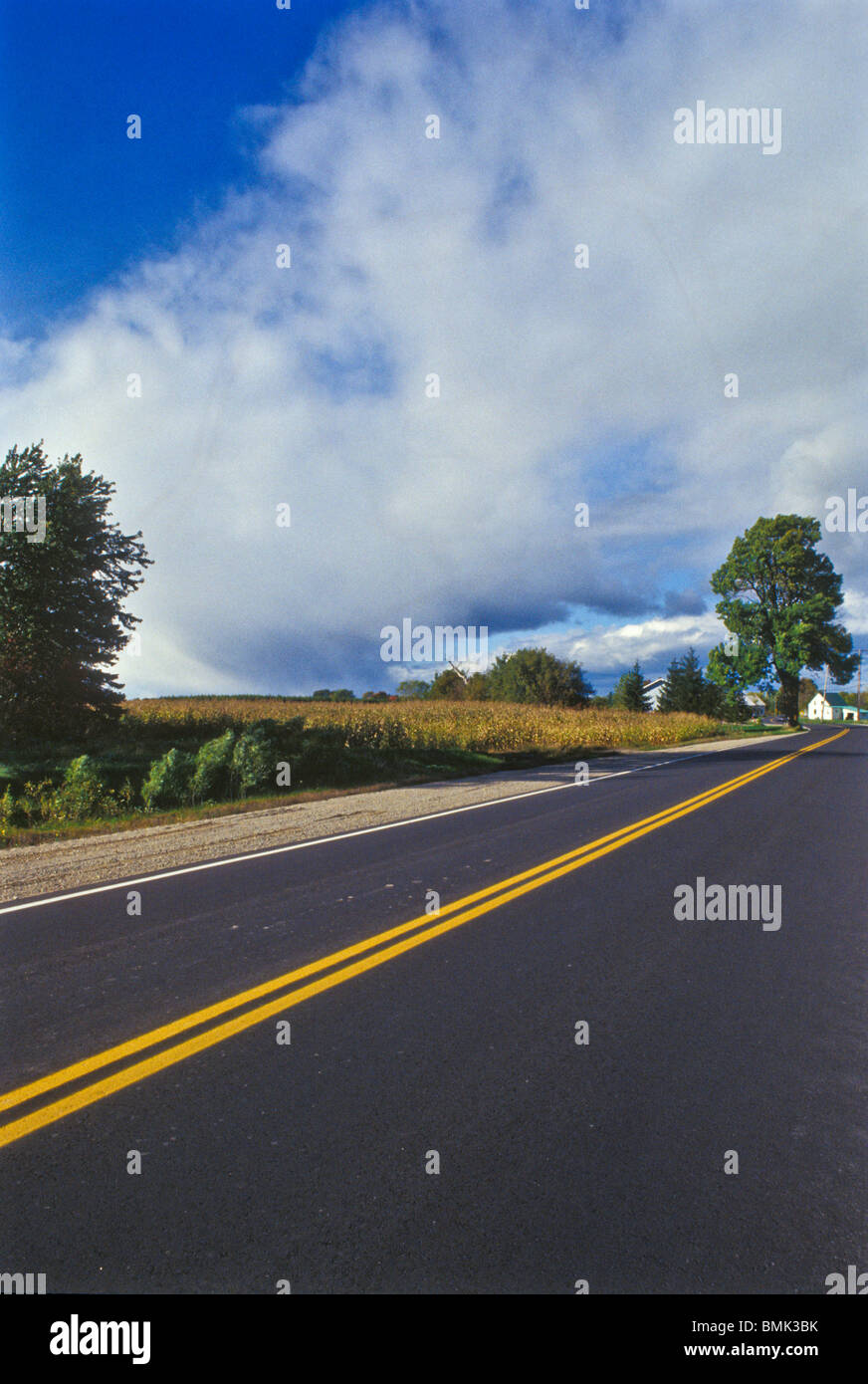 Yellow do not pass traffic diving lane marker Stock Photo - Alamy