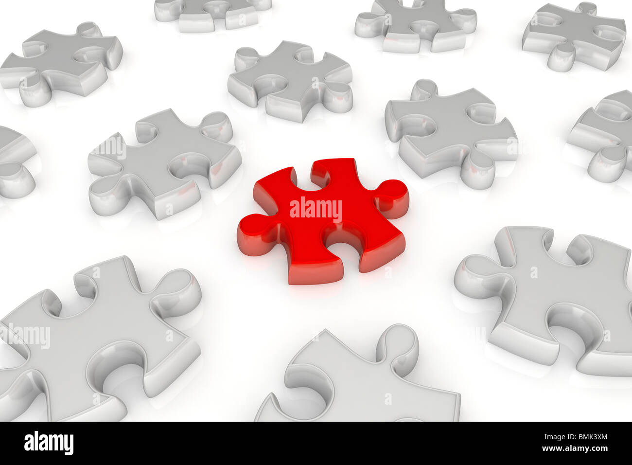 Many white pieces of jigsaw puzzle and one red Stock Photo - Alamy