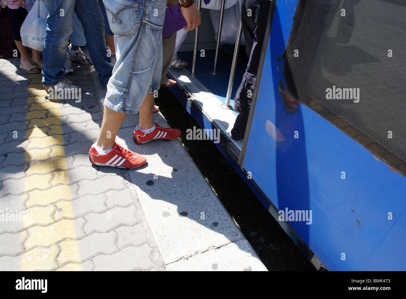 people enter in urban train at rail station Trastevere Rome Italy Stock ...