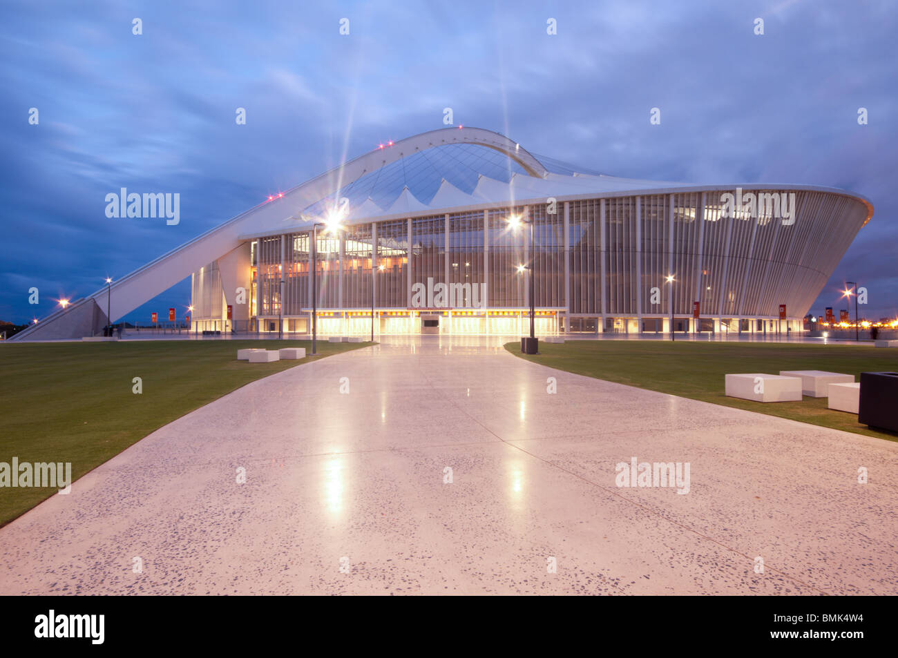 The Moses Mabhida stadium of Durban photographed at night Stock Photo ...