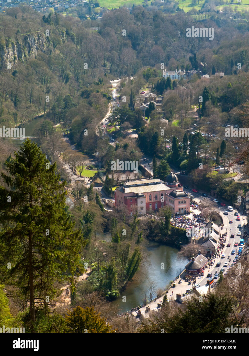 View looking down on the village of Matlock Bath and the River Derwent ...
