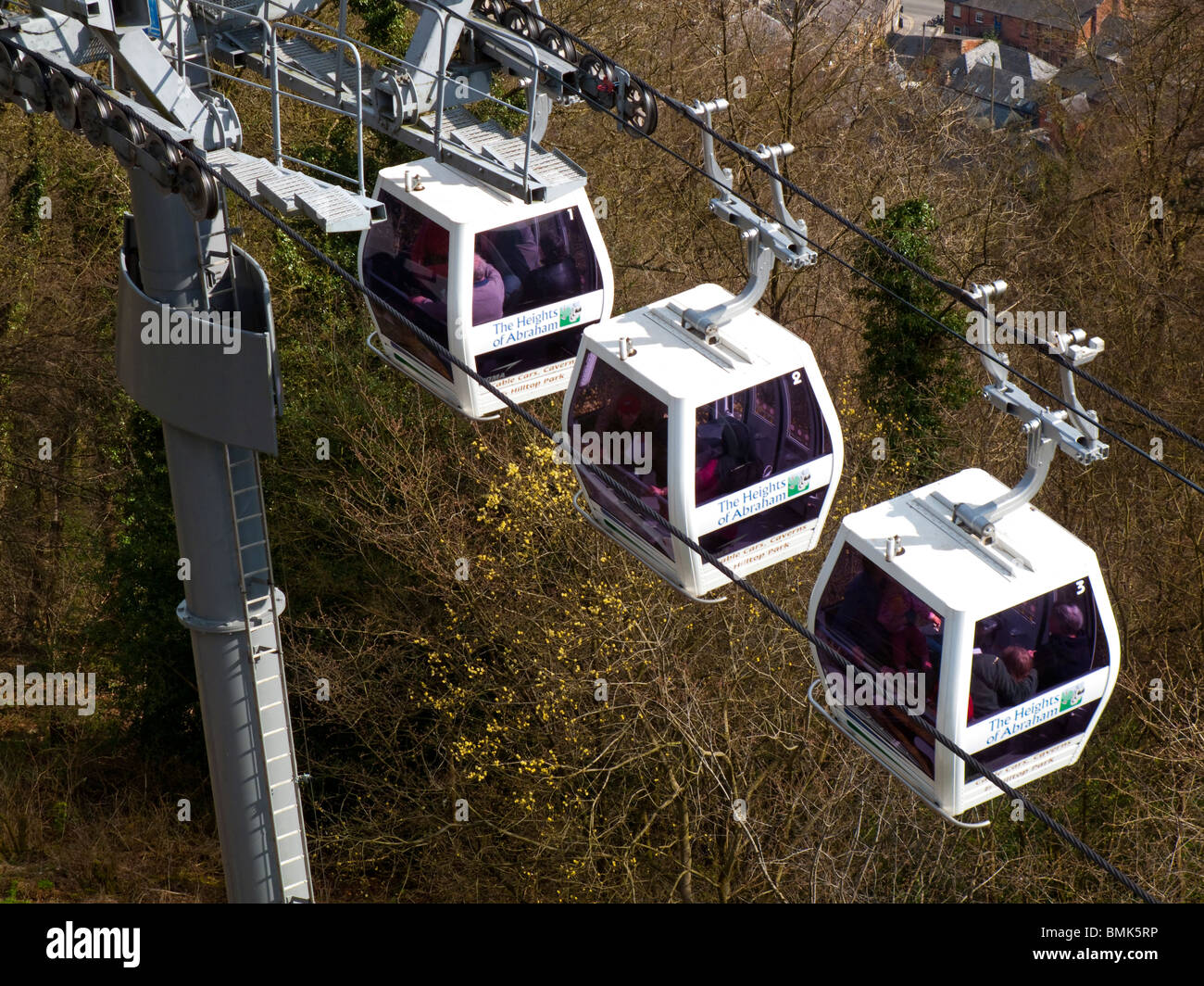 Alpine style cable cars at the Heights of Abraham theme park in Matlock ...