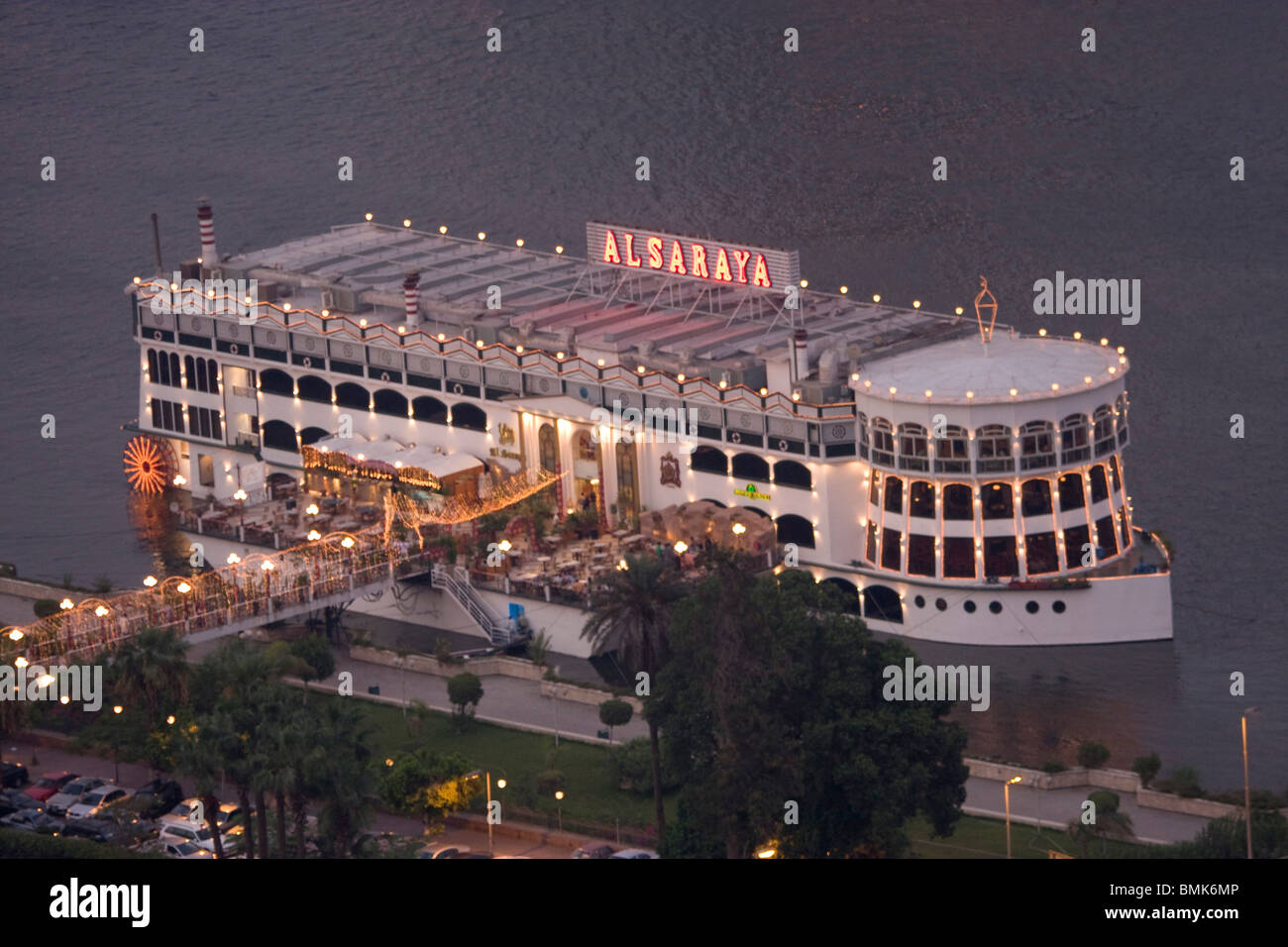 Floating restaurant in the Nile River as seen from Cairo Tower, Cairo ...