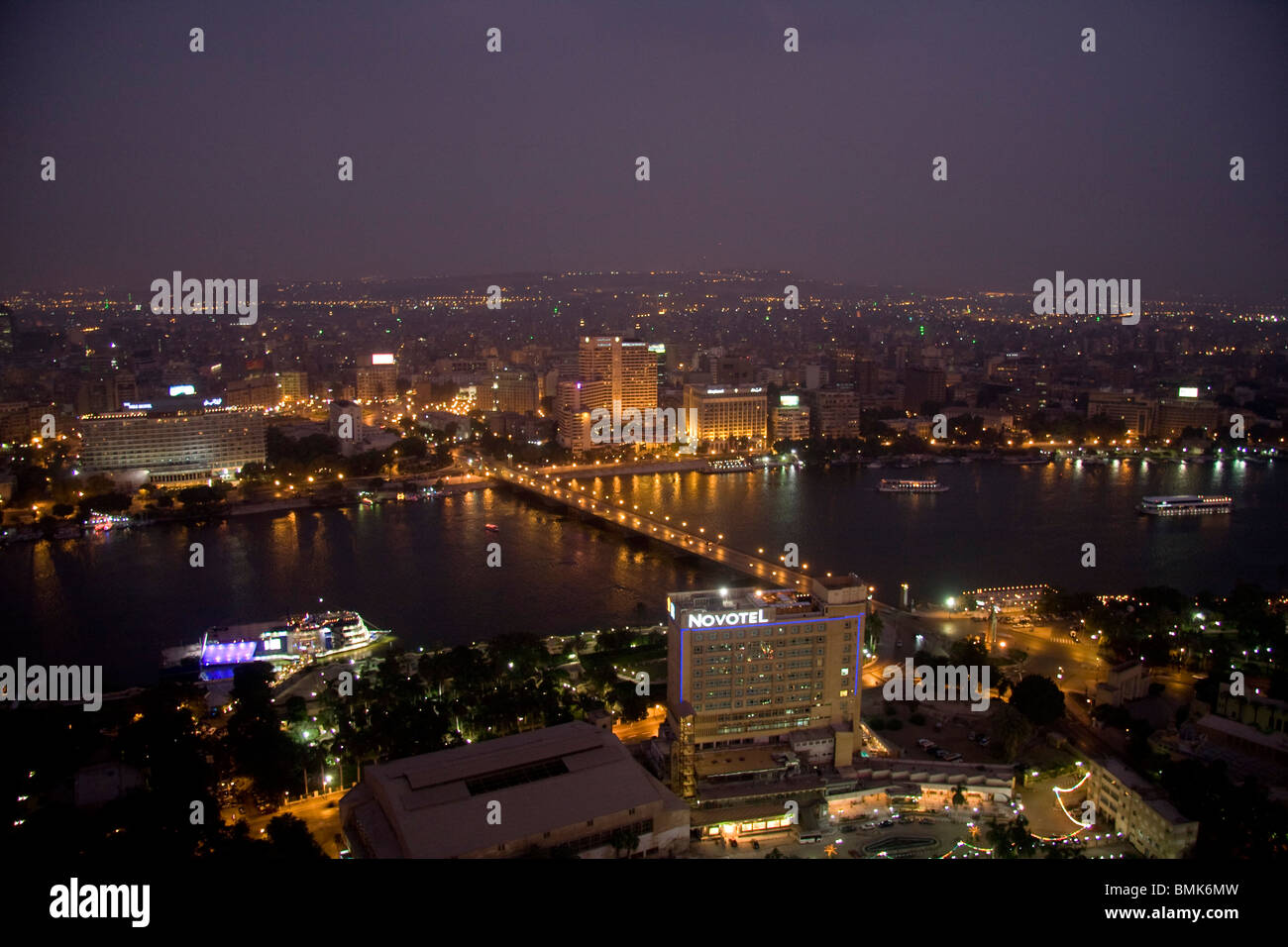 Panoramic view of Cairo and the Nile, as seen from the Cairo Tower at ...