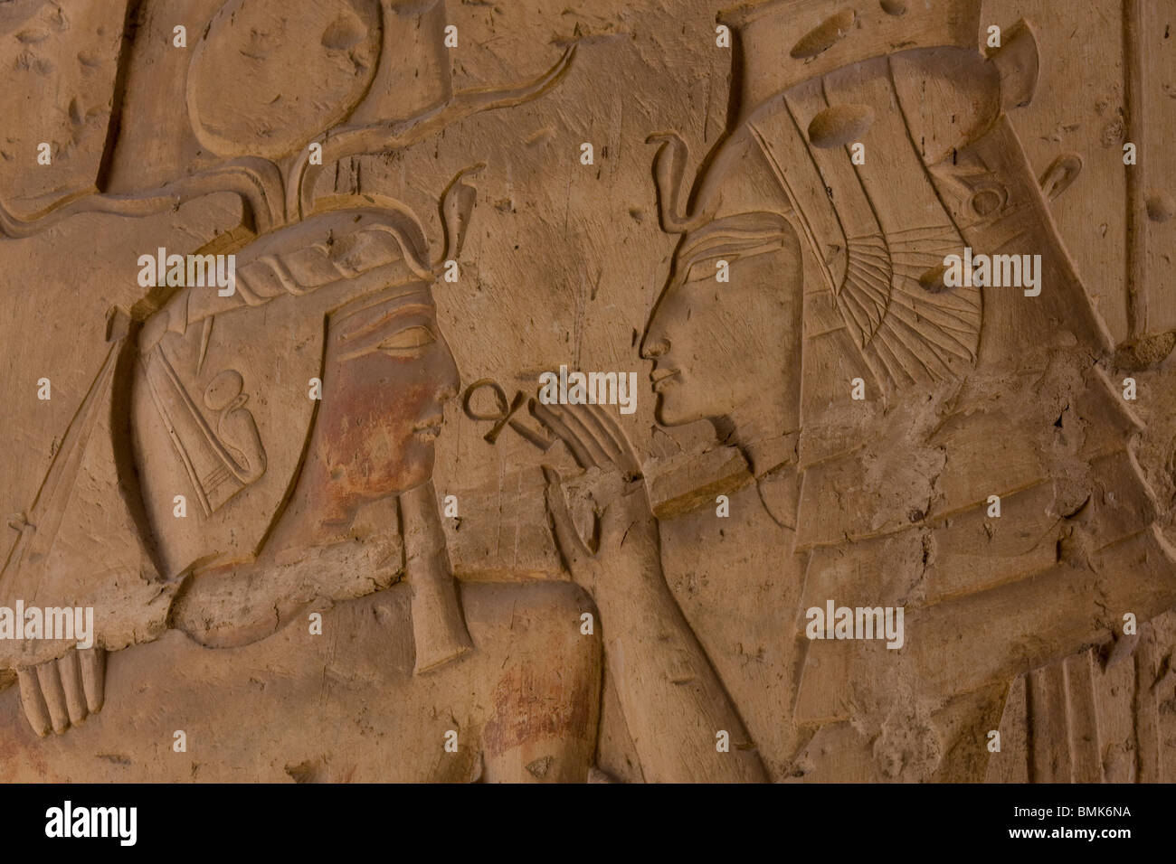 Bas-relief of Ramses II being embraced by a god on the portico of the ...