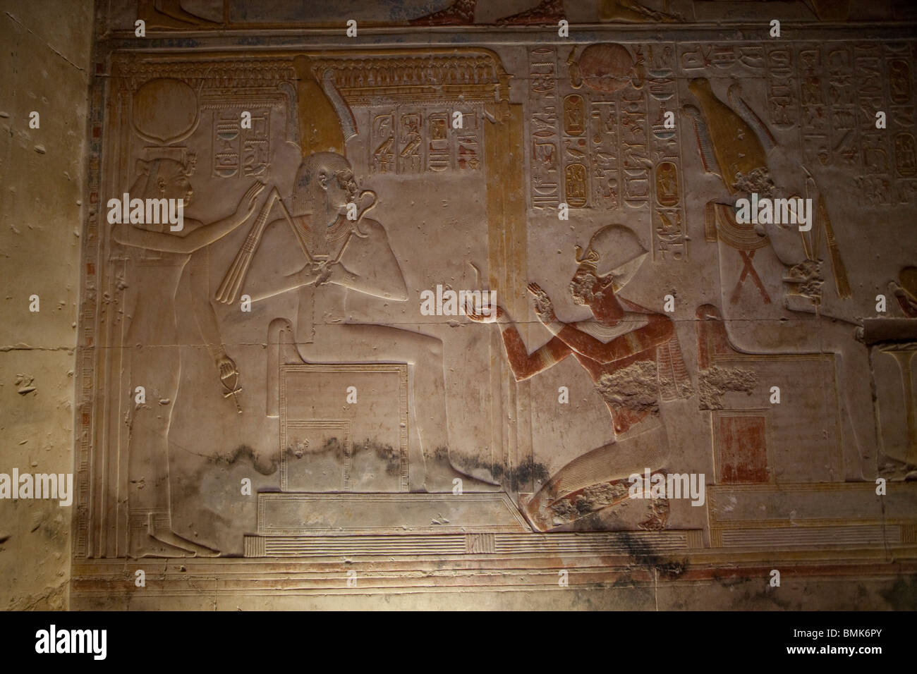 Bas-relief in a chapel of the Temple of Seti I, Abydos, Sohag, Egypt ...