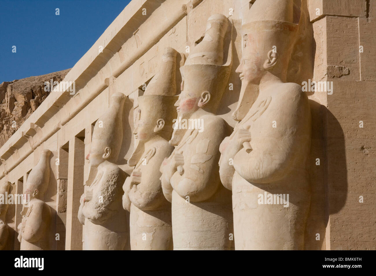 Osiride statues in the Punt Colonnade of the Hatshepsut Temple in ...