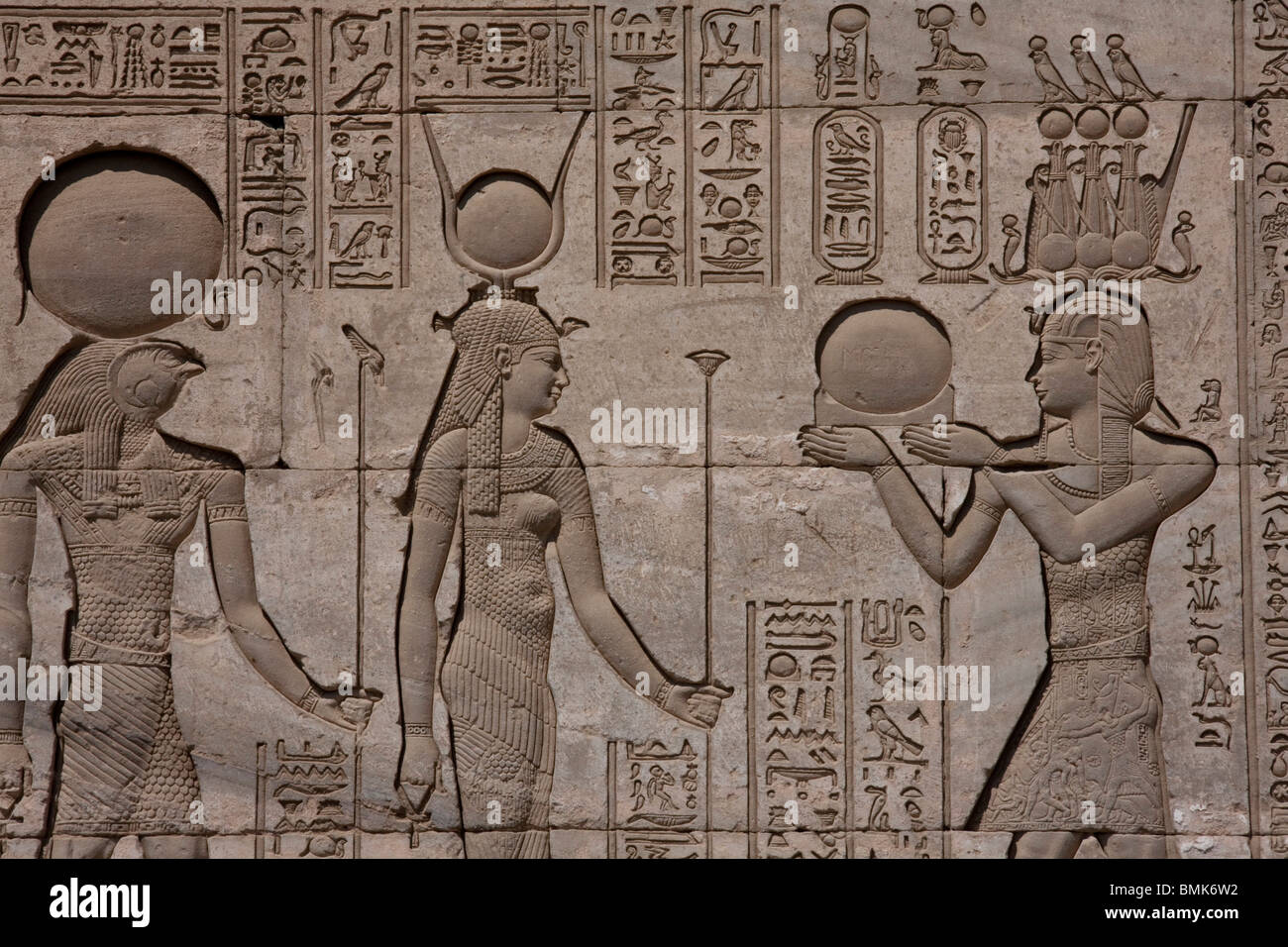 Bas Relief Of The Gods Horus And Hathor Receiving An Offering From