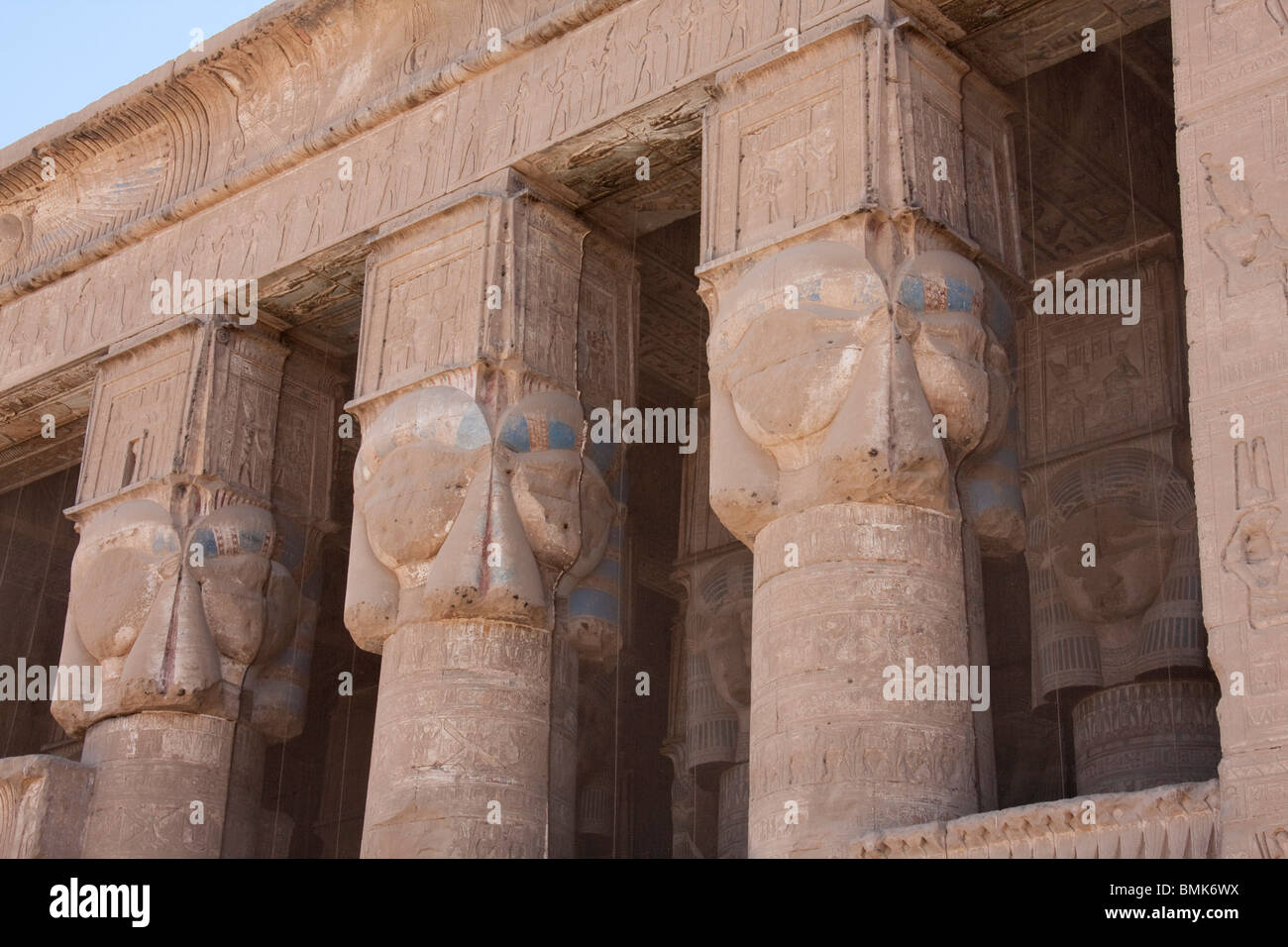 Columns with Hathor capitals in the Outer Hypostyle Hall of the Temple ...