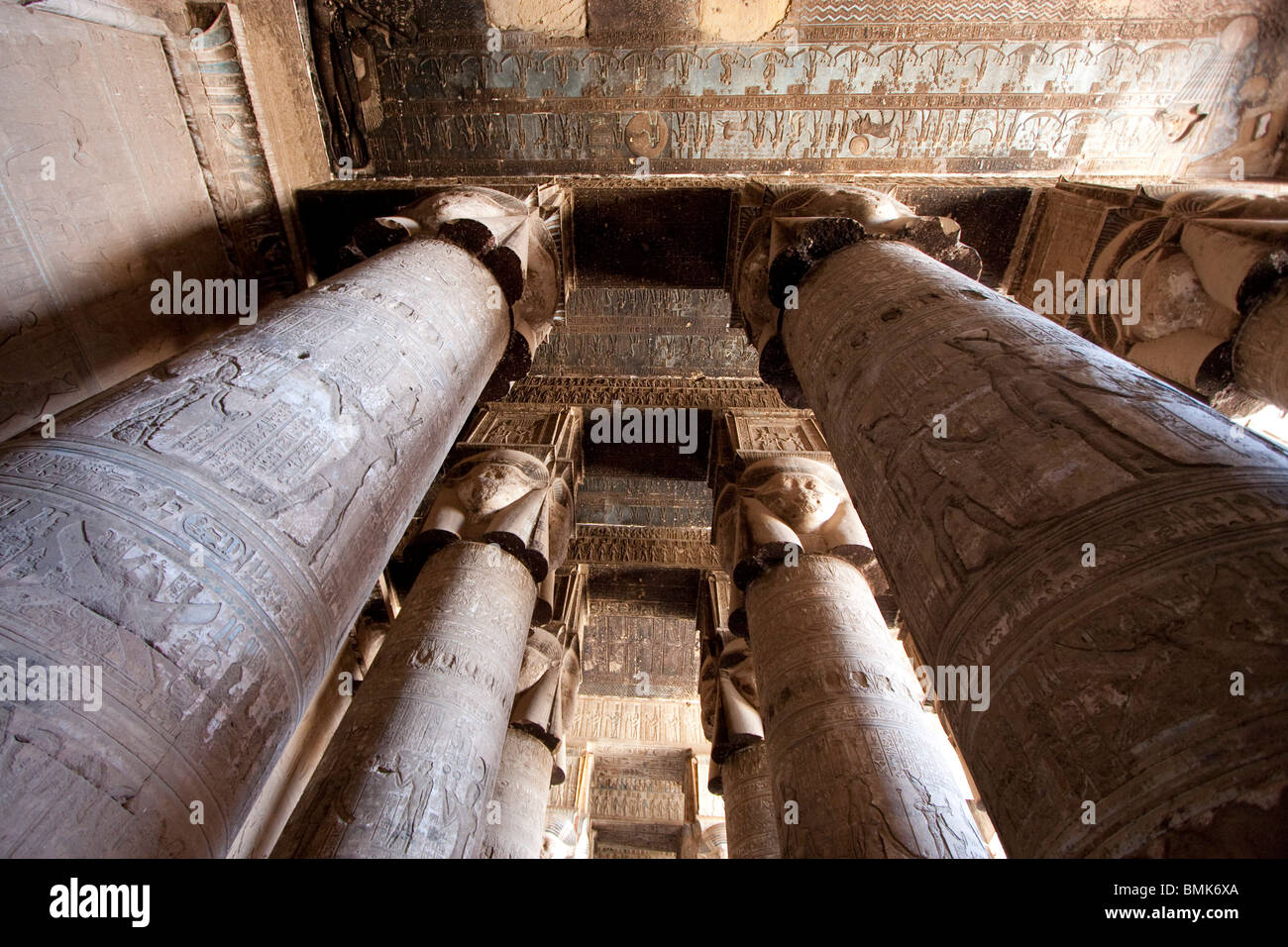 Columns with Hathor capitals in the Outer Hypostyle Hall of the Temple ...