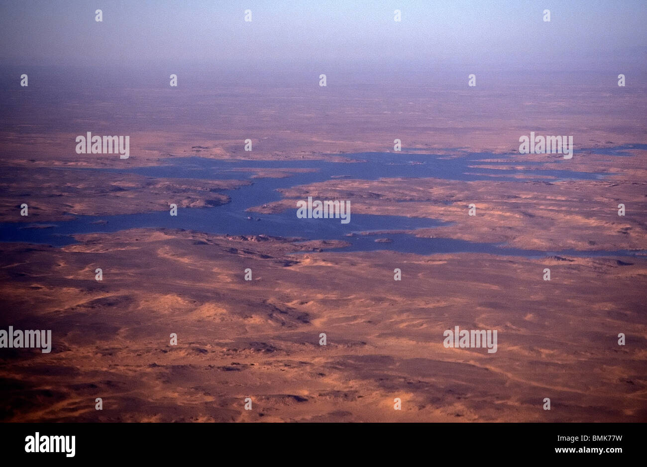Aerial view of Lake Nasser, the dam of the Nile river, Aswan, Egypt ...