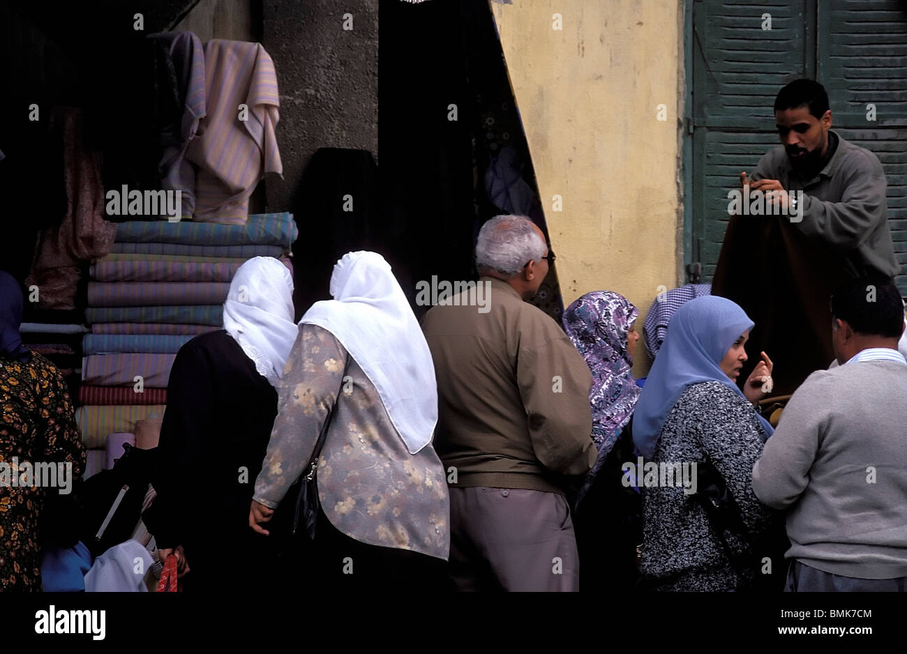 Fabric vendor in the bazaar, Alexandria, Al Iskandariyah, Egypt Stock ...