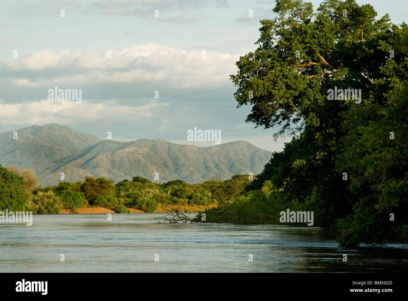 Ethiopia, Lower Omo River Basin, Omo River and Hamar Mountains seen by ...