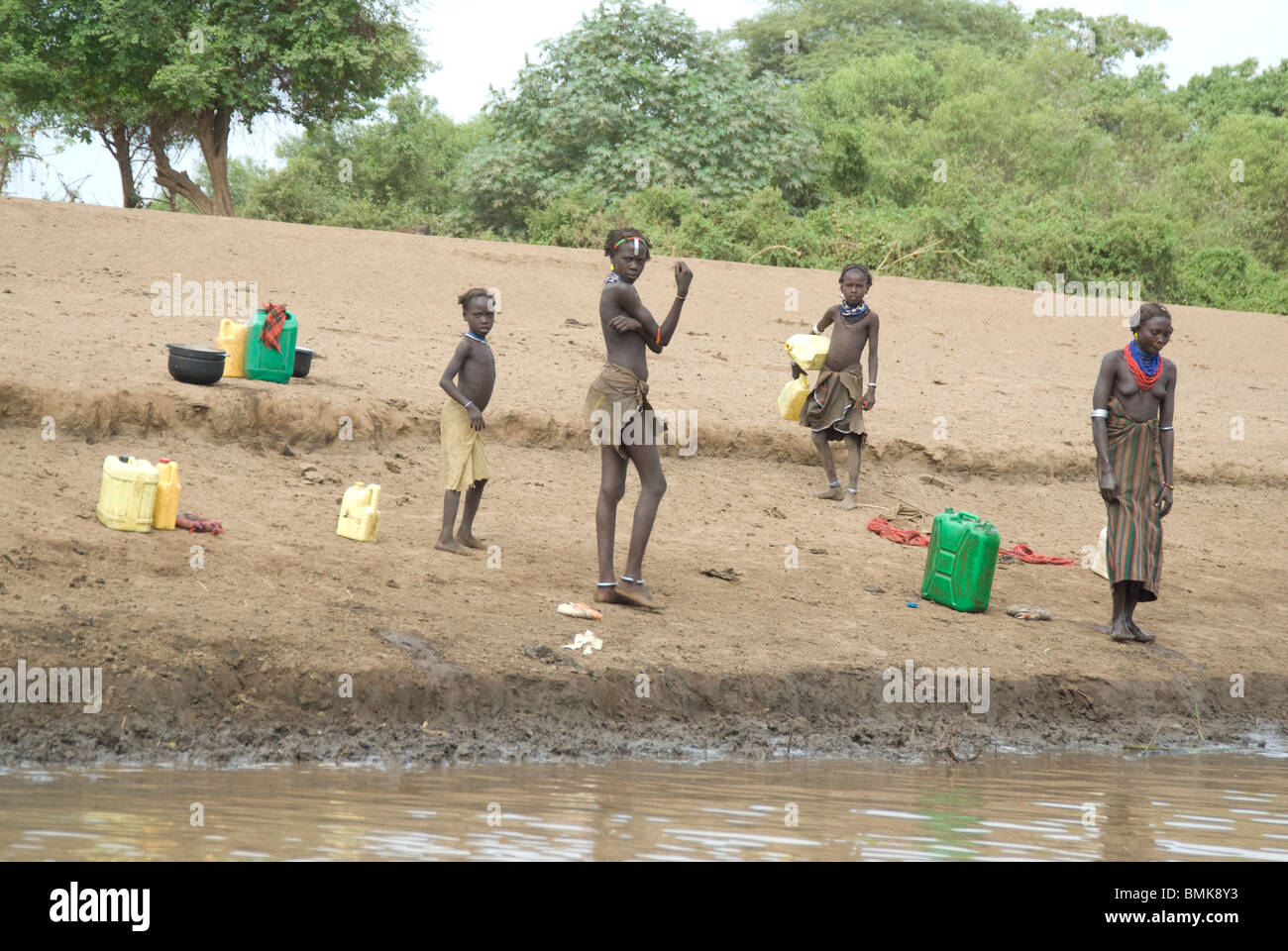 Ethiopia: Lower Omo River Basin, Omo Delta, Dassenech village of Ilokelete, in low water season ...