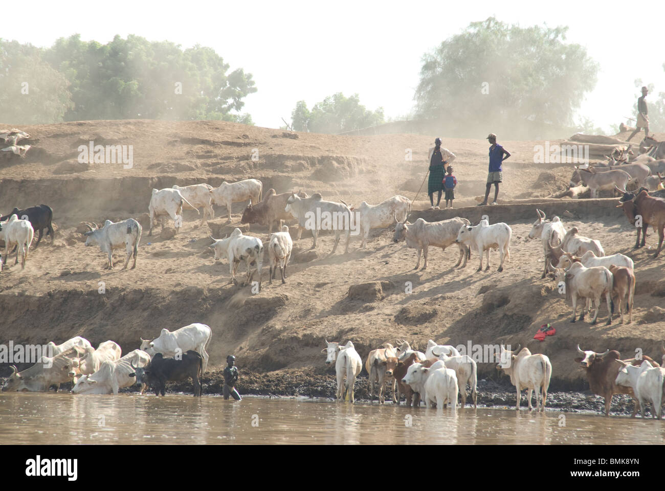 Ethiopia: Lower Omo River BAsin, Omo Delta at low water stage, men ...