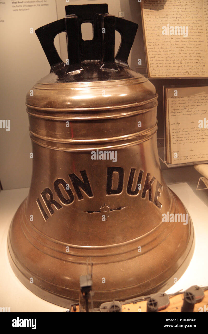 Ship's bell from 'HMS Iron Duke'', on display at the Imperial War ...