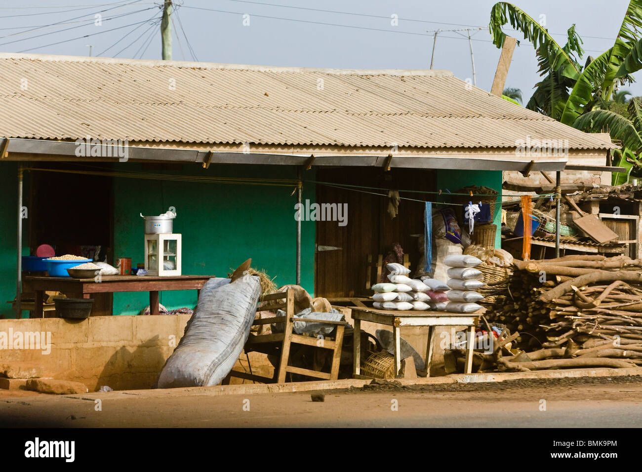 Africa, West Africa, Ghana, Coastal Road. Roadside scene of shop ...